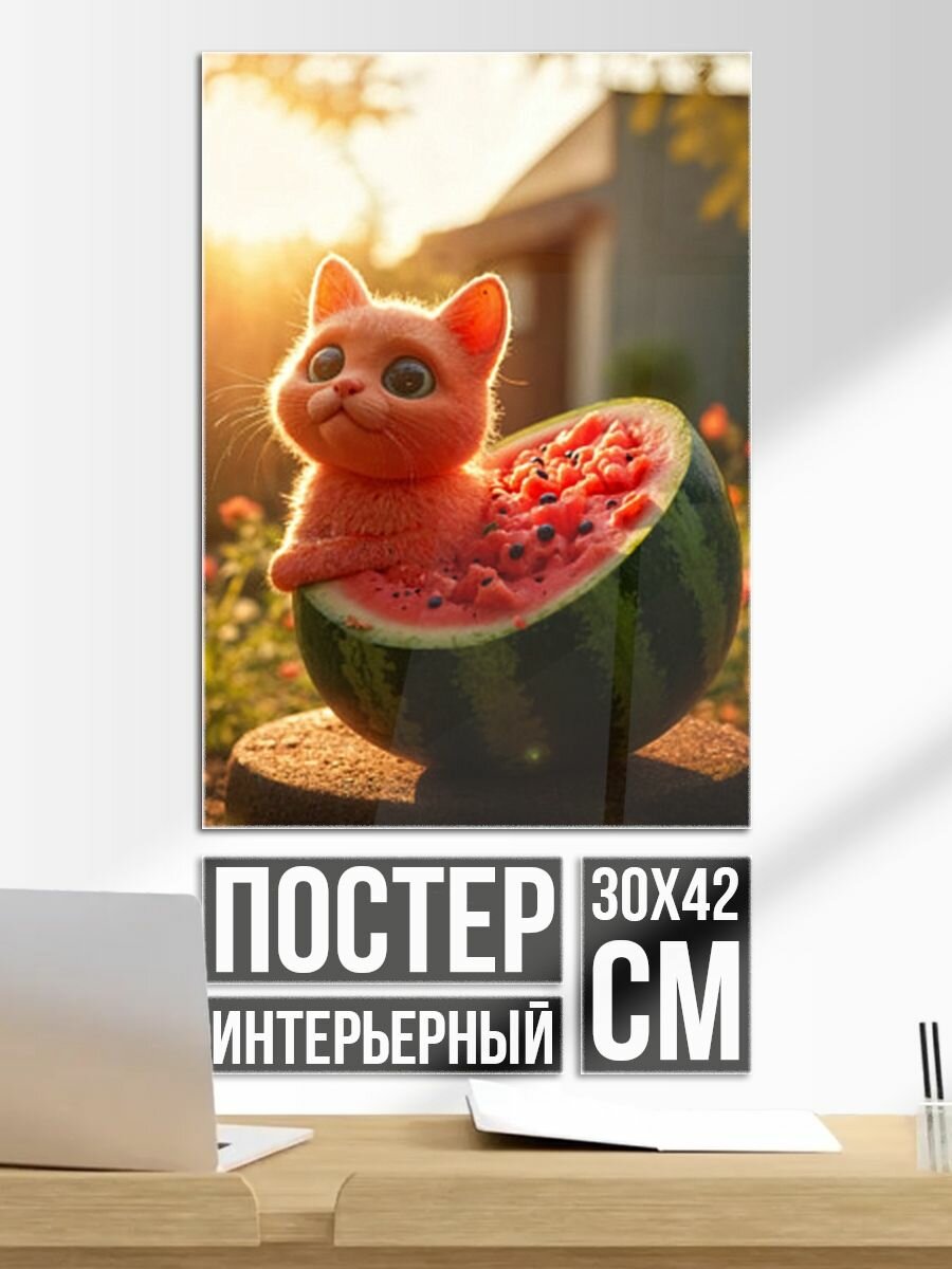 Постер на стену Кот сидит в арбузе