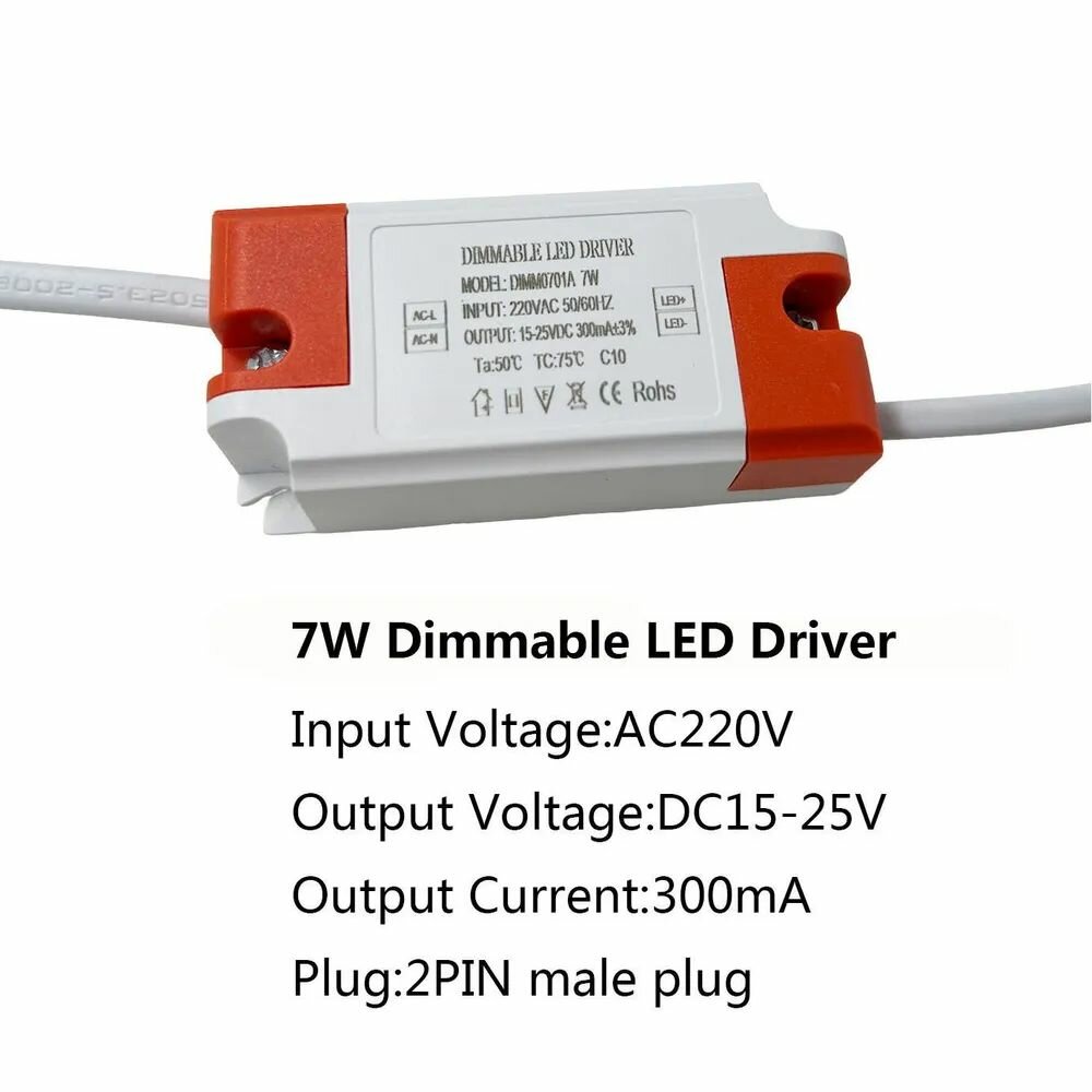 Диммируемый драйвер СИД 2PIN мужской 300mA 3W 5W 7W 8W 12W 15W 18W постоянный ток драйвер питания AC220V DownLighting трансформаторы