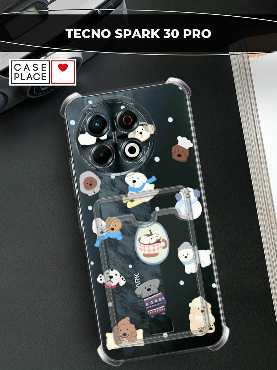Чехол на Tecno Spark 30 Pro (Текно Спарк 30 Про) с картой и принтом Снежные песики