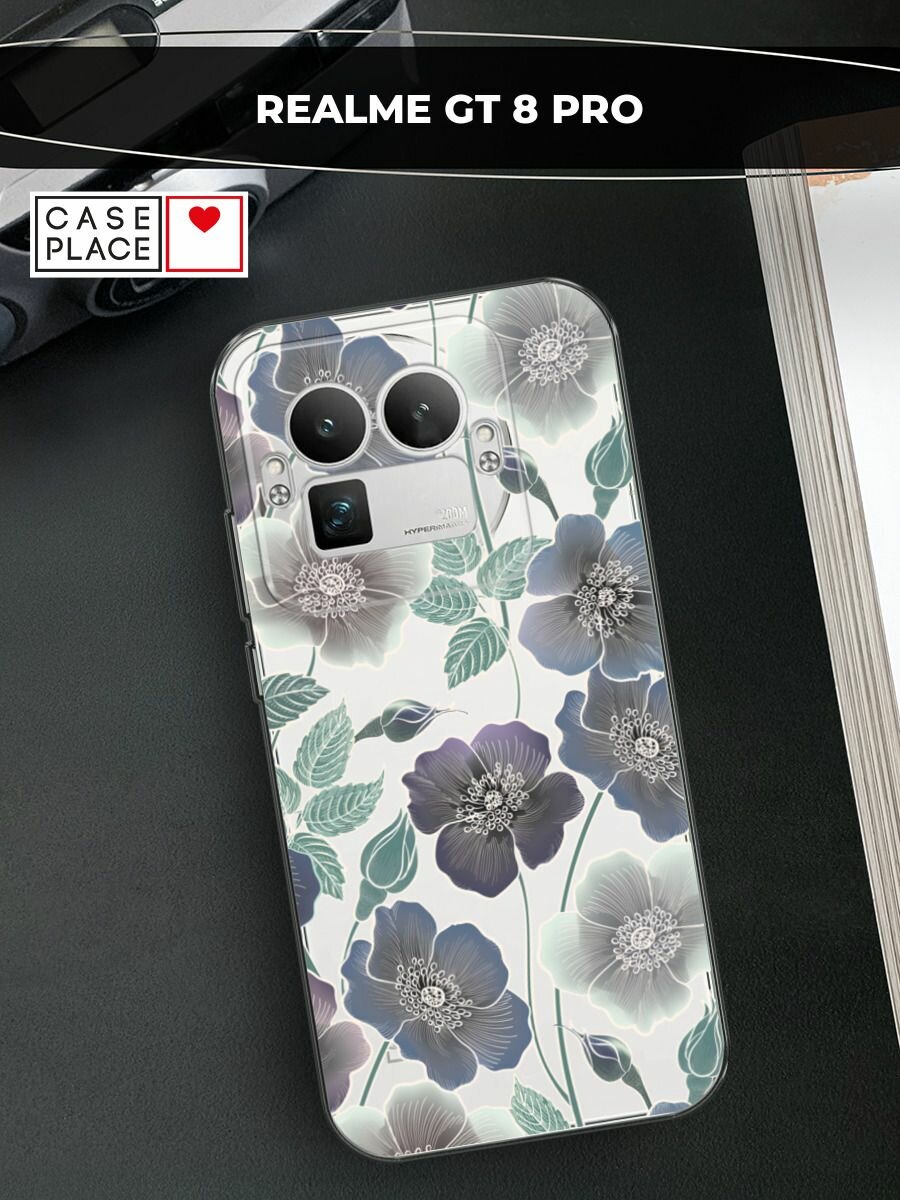 Чехол на Realme GT 8 Pro / Реалми GT 8 Про с принтом Blue Flower, прозрачный