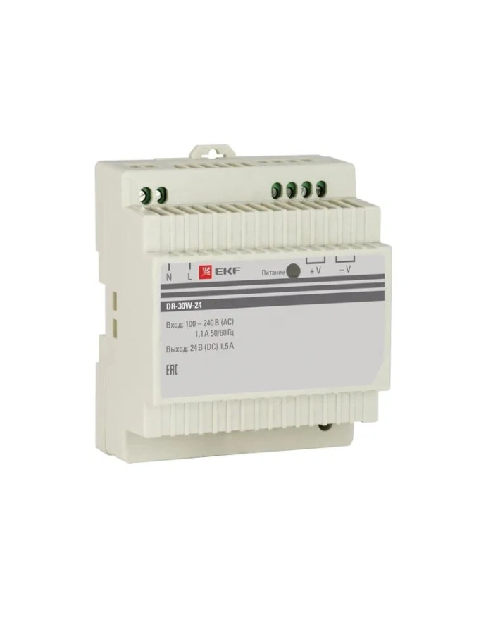 Блок питания EKF dr-30w-24 24В, установка на DIN-рейку, IP20