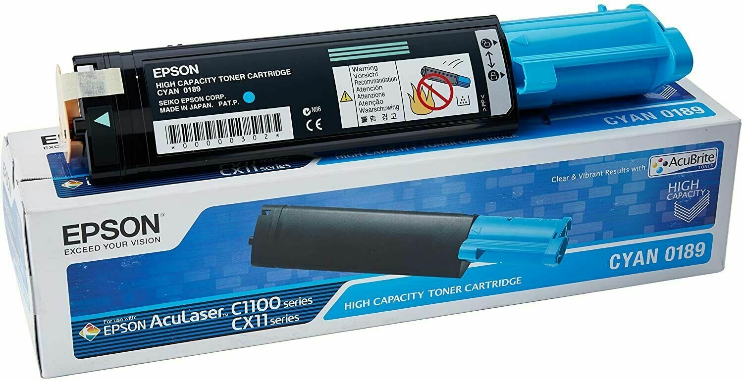 Голубой тонер-картридж Epson cyan 0189 для AcuLaser C1100/CX11N/CX11NF - 4000 страниц, C13S050189, Япония