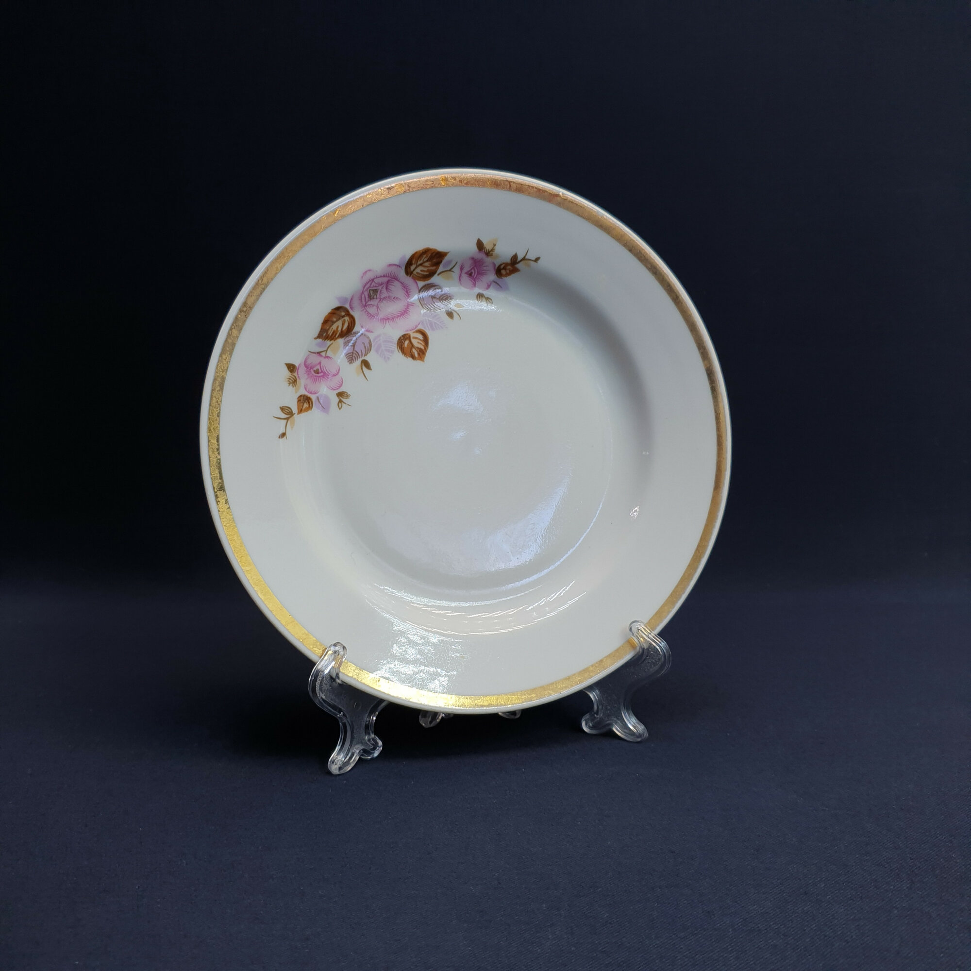 Пирожковая тарелка Дулево, фарфор деколь позолота 175 мм, винтаж СССР