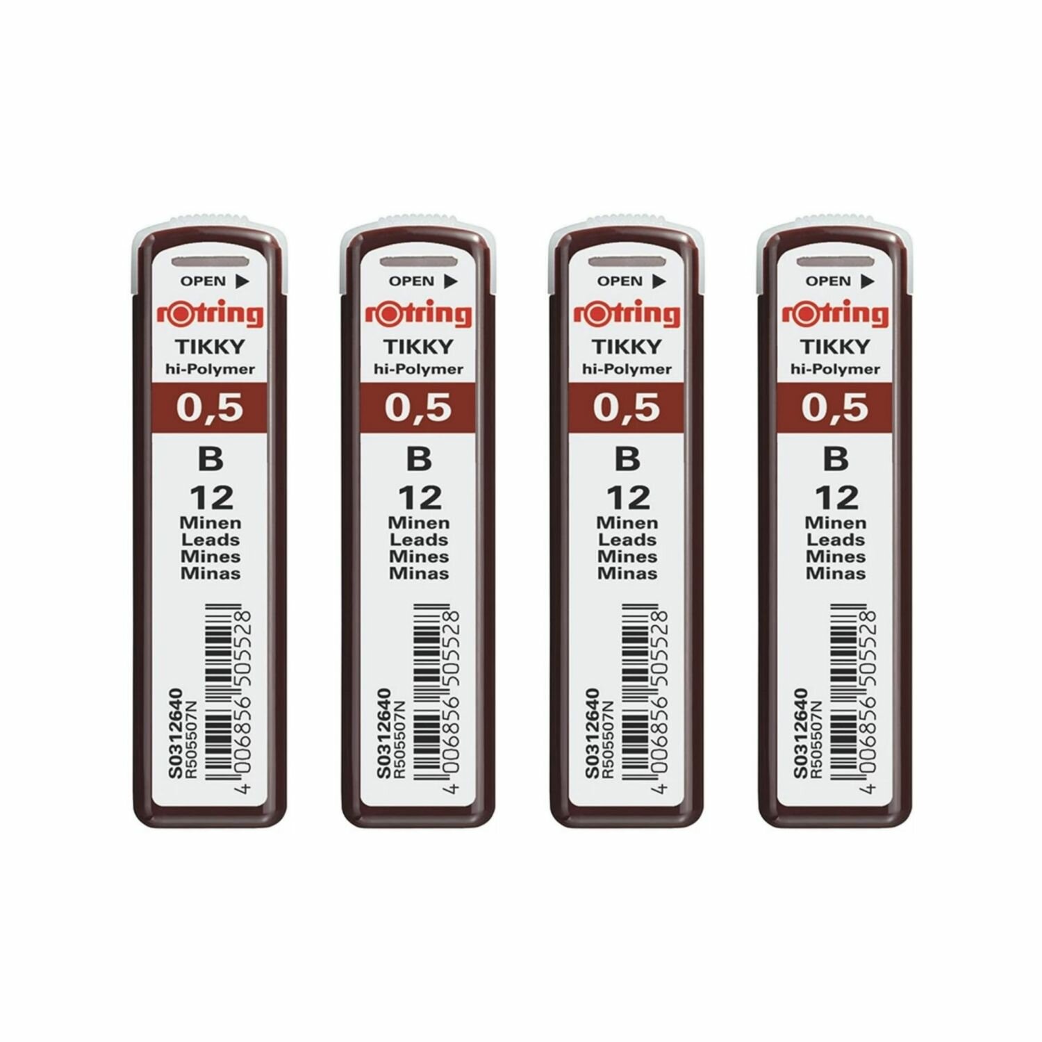 Rotring Грифель для карандаша 0.5 мм, твердость: B (Мягкий), 4 шт.