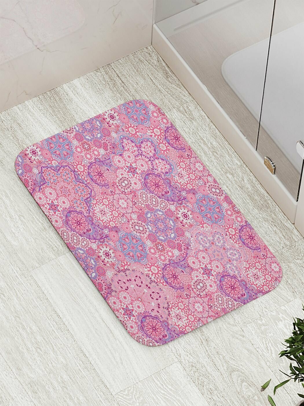 Коврик для ванной комнаты, туалета "Цветочное покрытие" противоскользящий, 52х77 см, JoyArty
