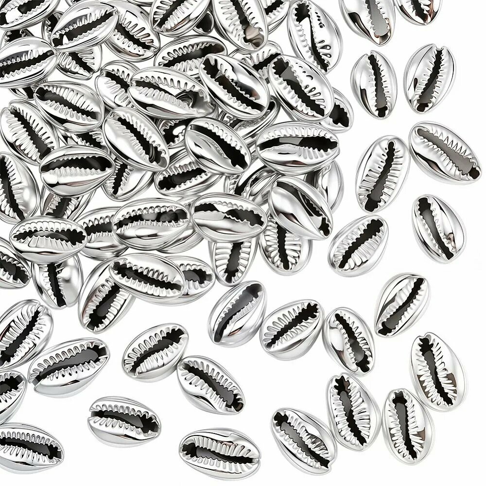 80 шт. гальванизированных бусин из натуральной ракушки каури, платина