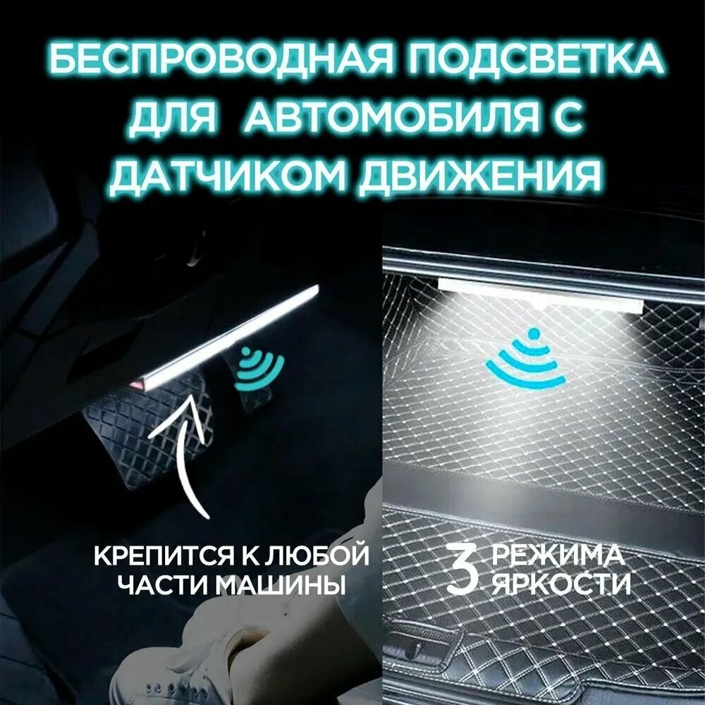 Беспроводная умная подсветка для автомобиля с датчиком движения. Светодиодная лента для салона и багажника
