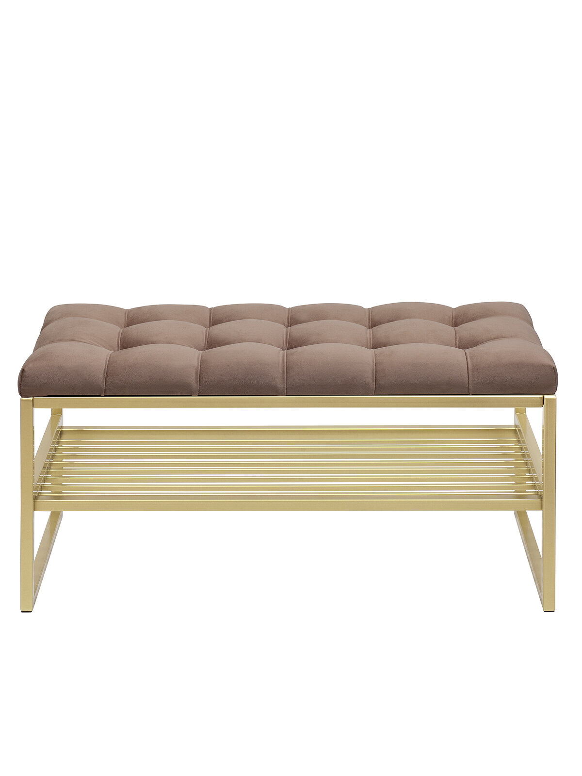 Банкетка для прихожей GREENWEEN RIMINI MINI, золотой каркас, сидение велюр цвет Mocco, каретная стяжка, 850х400х450