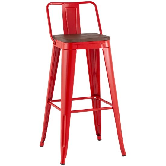 Стул барный Stool Group TOLIX со спинкой красный глянцевый + темное дерево KD