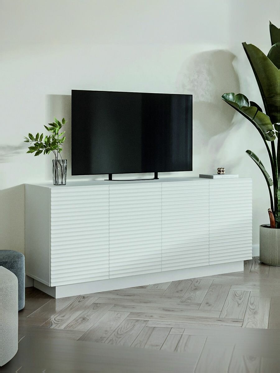 Тумба под телевизор Майер 153х40х65 Белый снег, Милк, 04-01