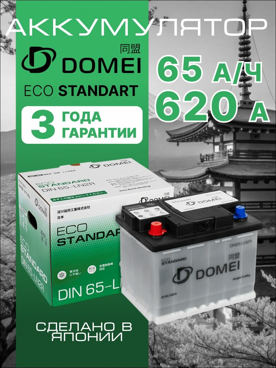 Аккумулятор автомобильный 65 Ач 620 А прямая полярность DOMEI LN2R