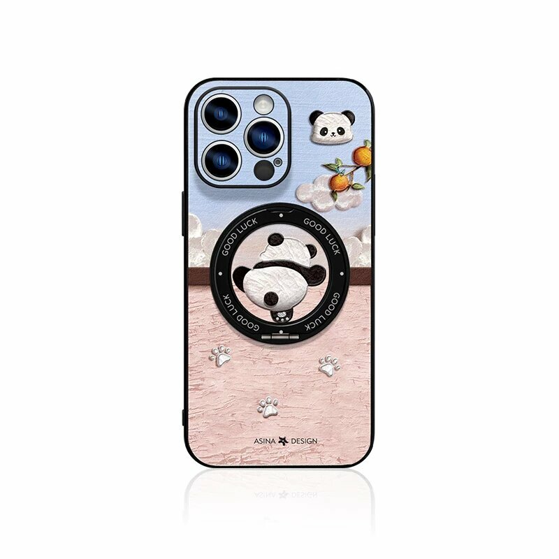 IPhone 16 магнитный 360-градусный поворотный стойка защитный чехол с пандой и защитой объектива