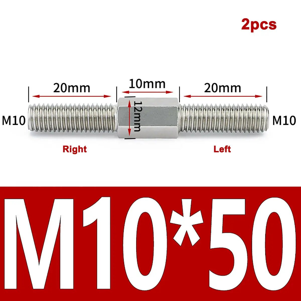 Болты-стержни GooBetter М10 нержавеющая сталь M10x50mm-2pcs