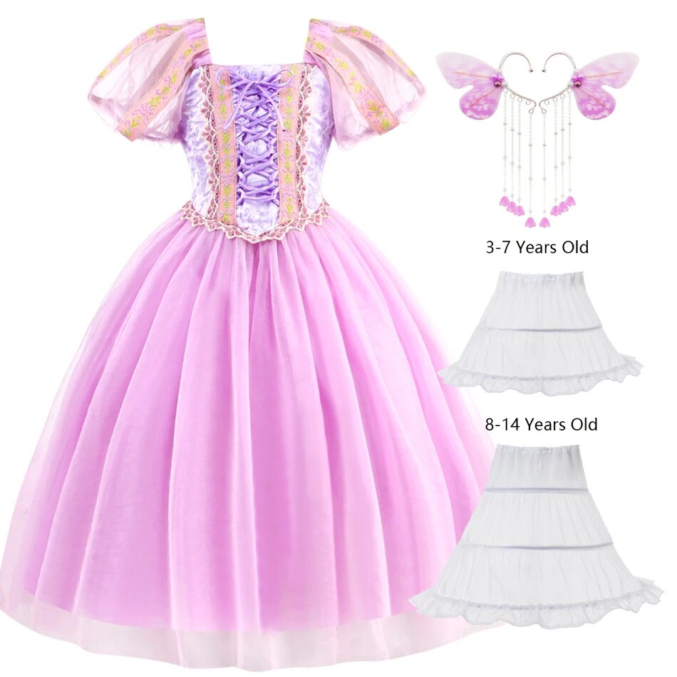 Платье принцессы Рапунцель для девочек, костюм для косплея на 7-8T (Tag 140), Rapunzel Dress