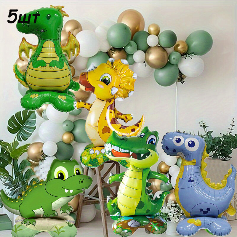 Воздушные шары в виде 3D динозавров на подставке, украшения на день рождения, 5 шт.