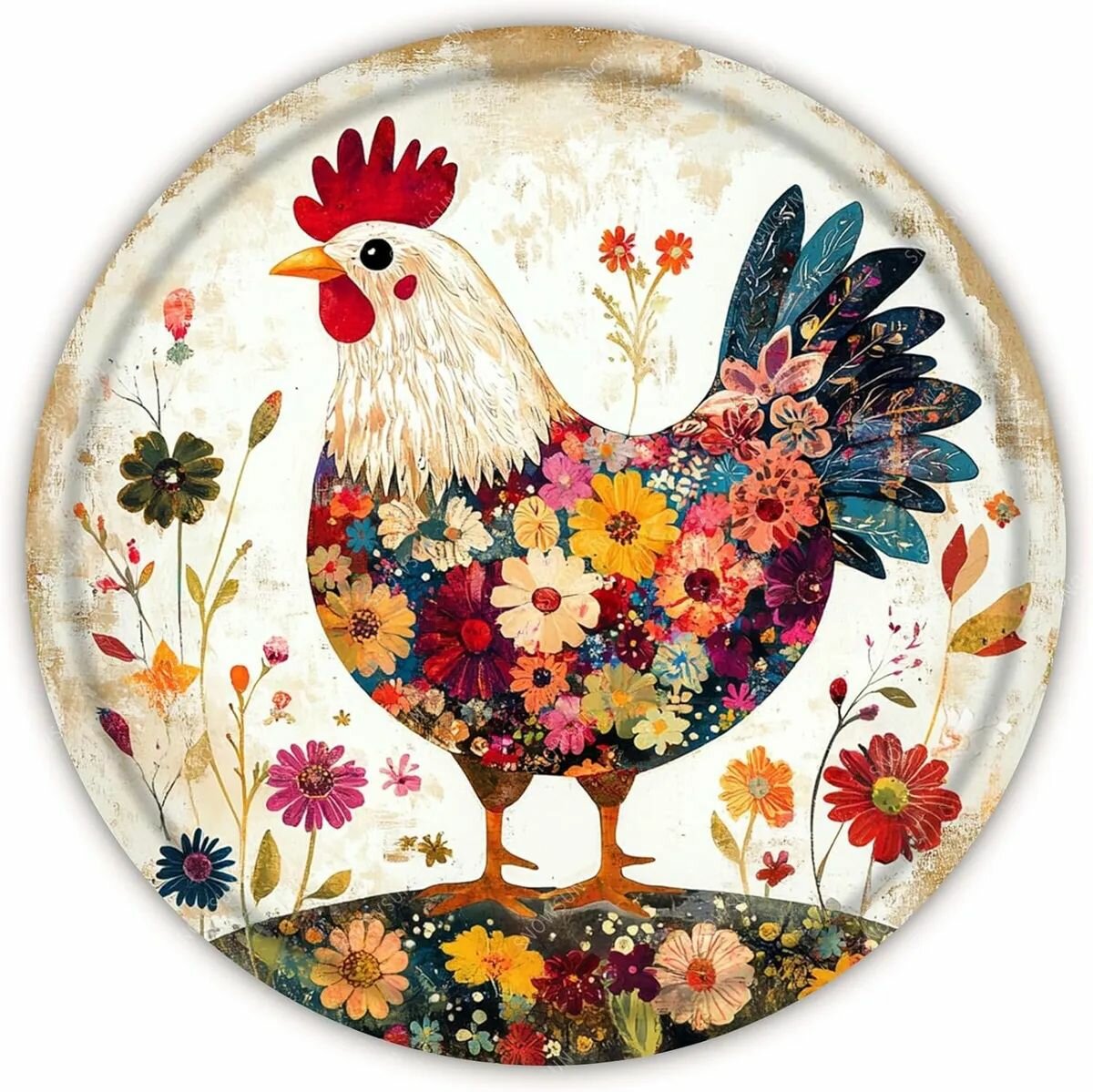 Круглый тин-сайн "Куриный сарай", фермхаус-стиль, 20см
