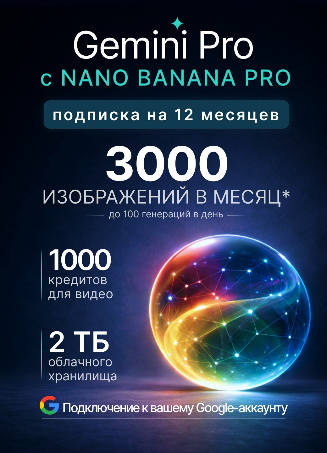 Gemini Pro Nanobanana Pro — годовая подписка, повышенные лимиты
