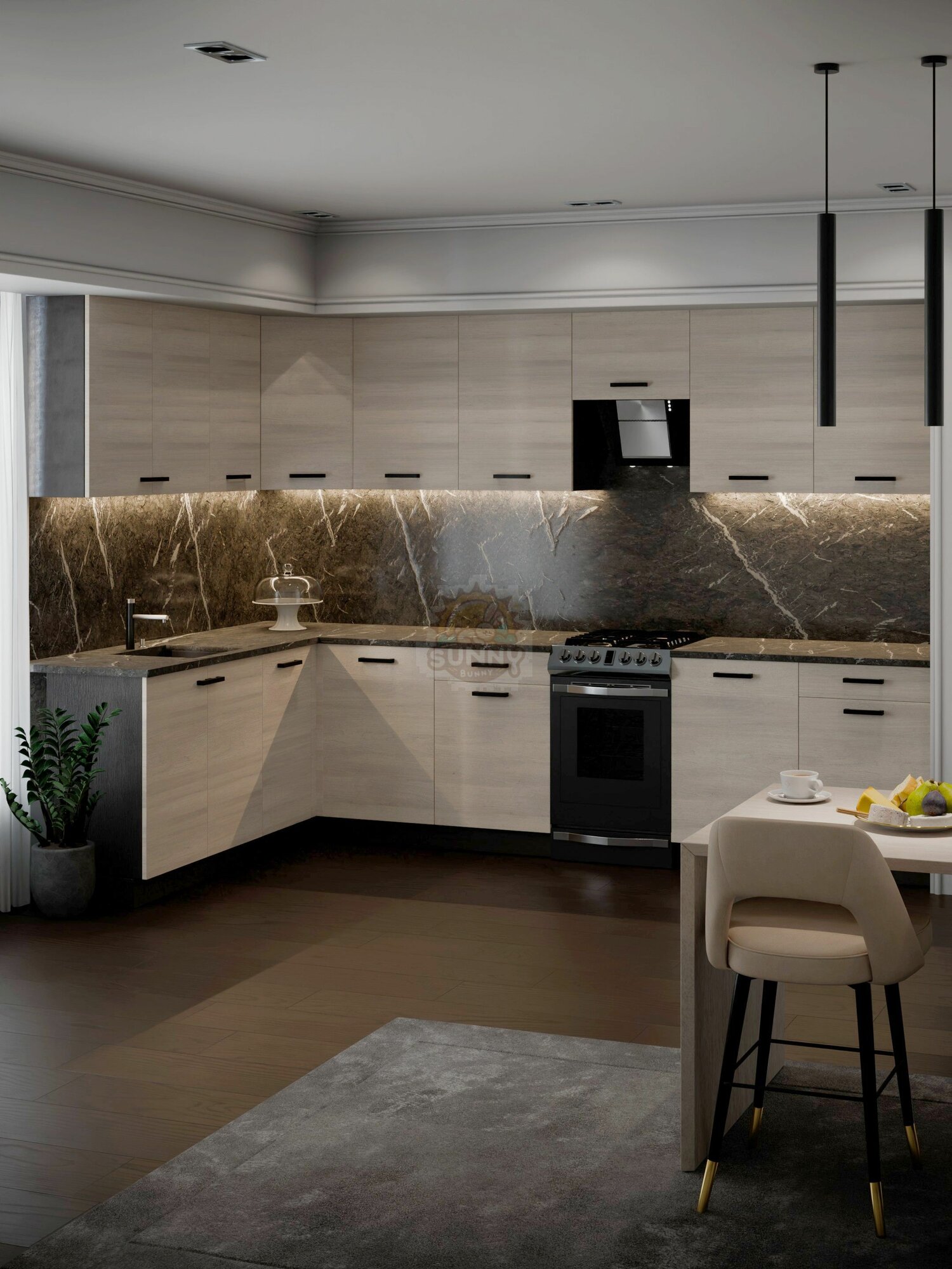 Кухня модульная угловая со столешницей Мария, 180 х310см, Венге/Лоредо ЛДСП, 180х310х60см, столеш-а 60см