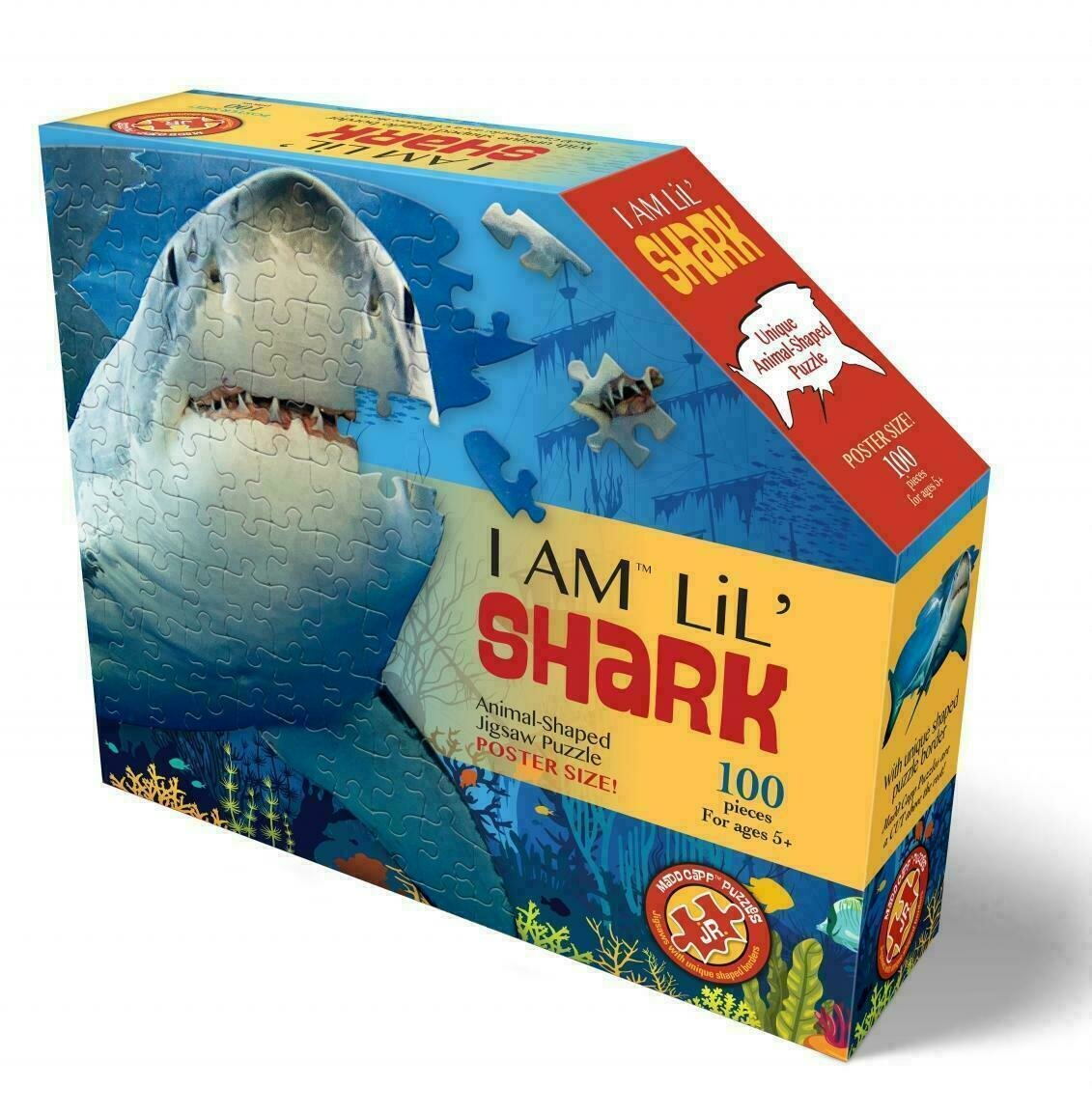 Пазл детский контурный "I AM Lil' SHARK", 100 элементов, форма акулы, морская тематика
