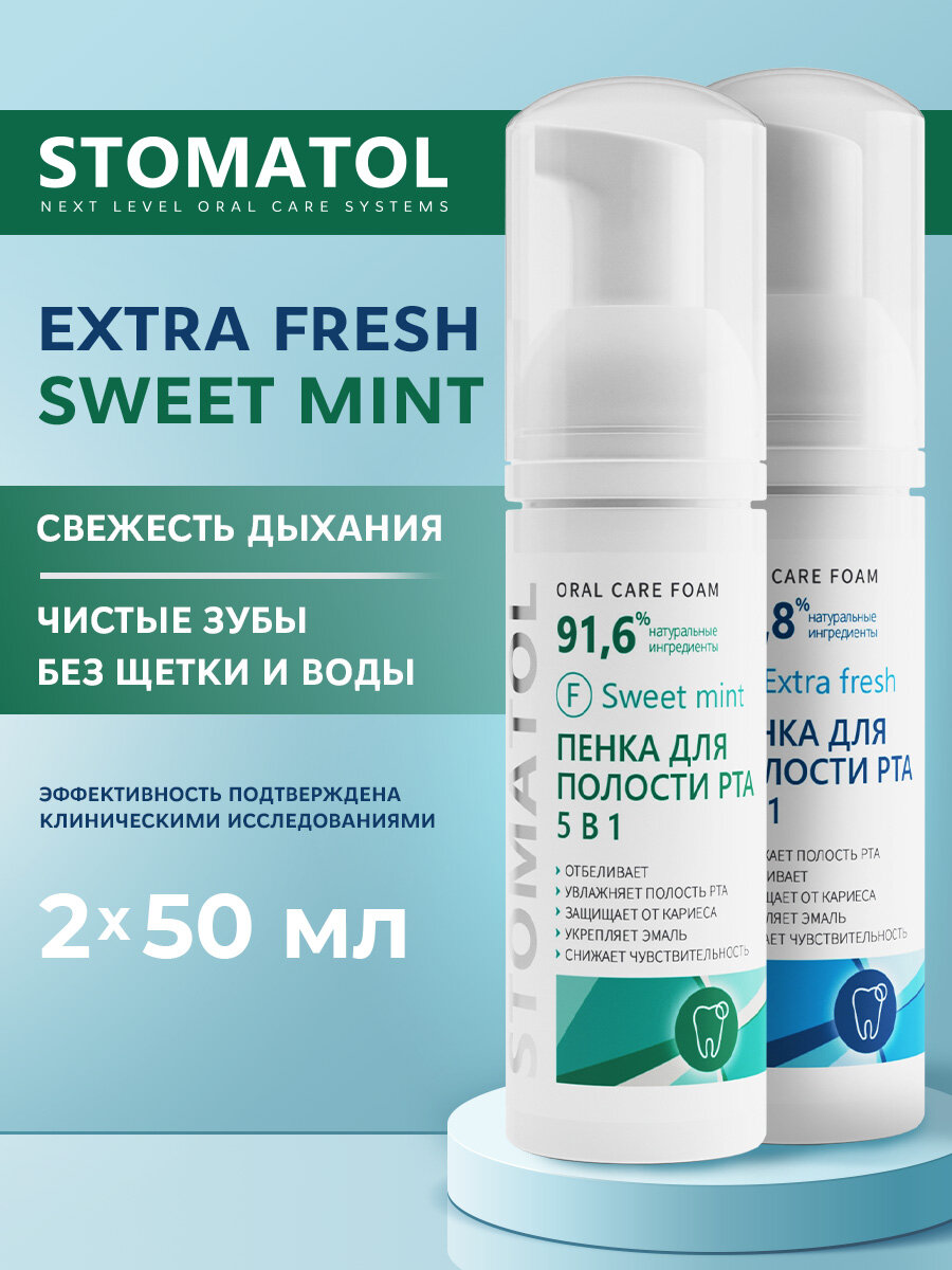 Набор очищающих пенок для зубов и десен 5в1 STOMATOL Extra Fresh + Sweet Mint 2 штуки по 50мл