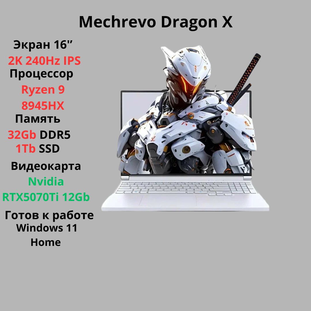 Ноутбук Mechrevo Dragon X Intel Ryzen 9 8945HX/32Gb/1Tb/16'2.5K 240Hz/RTX5070Ti/Win 11