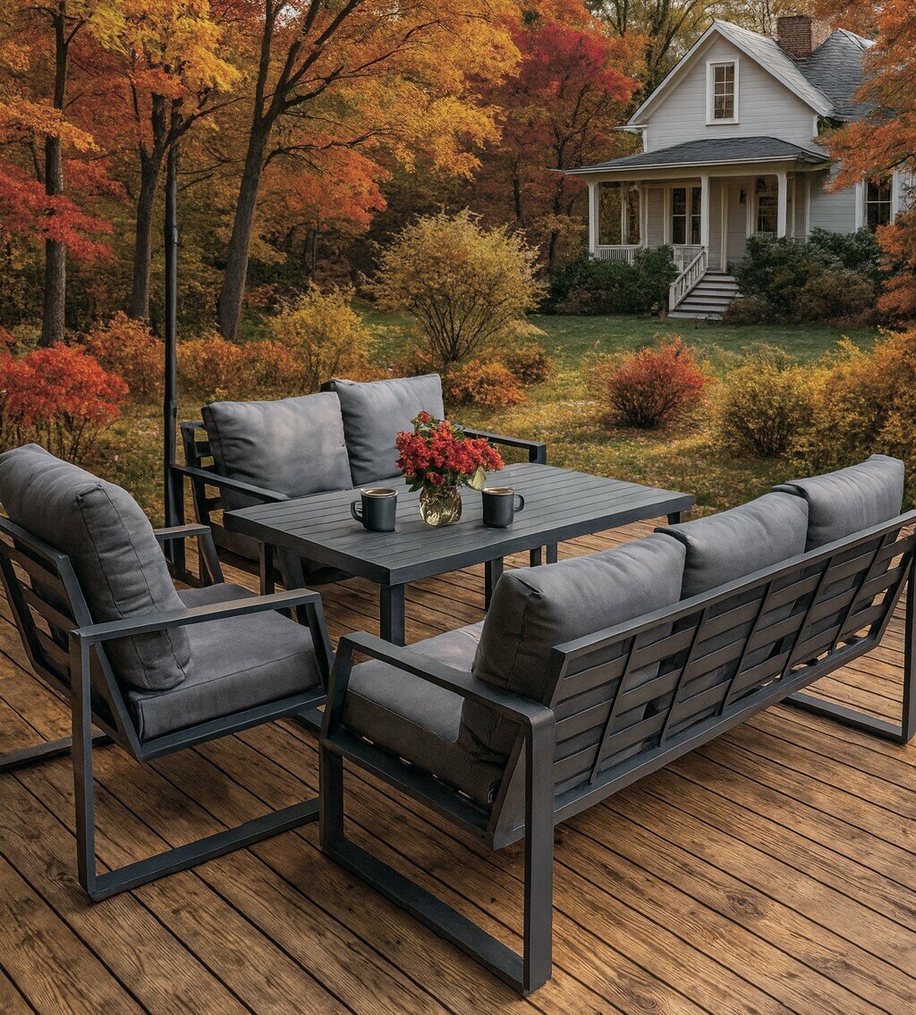 Садовая мебель уличная дачная, обеденный стол, диваны, кресло, комплект из металла