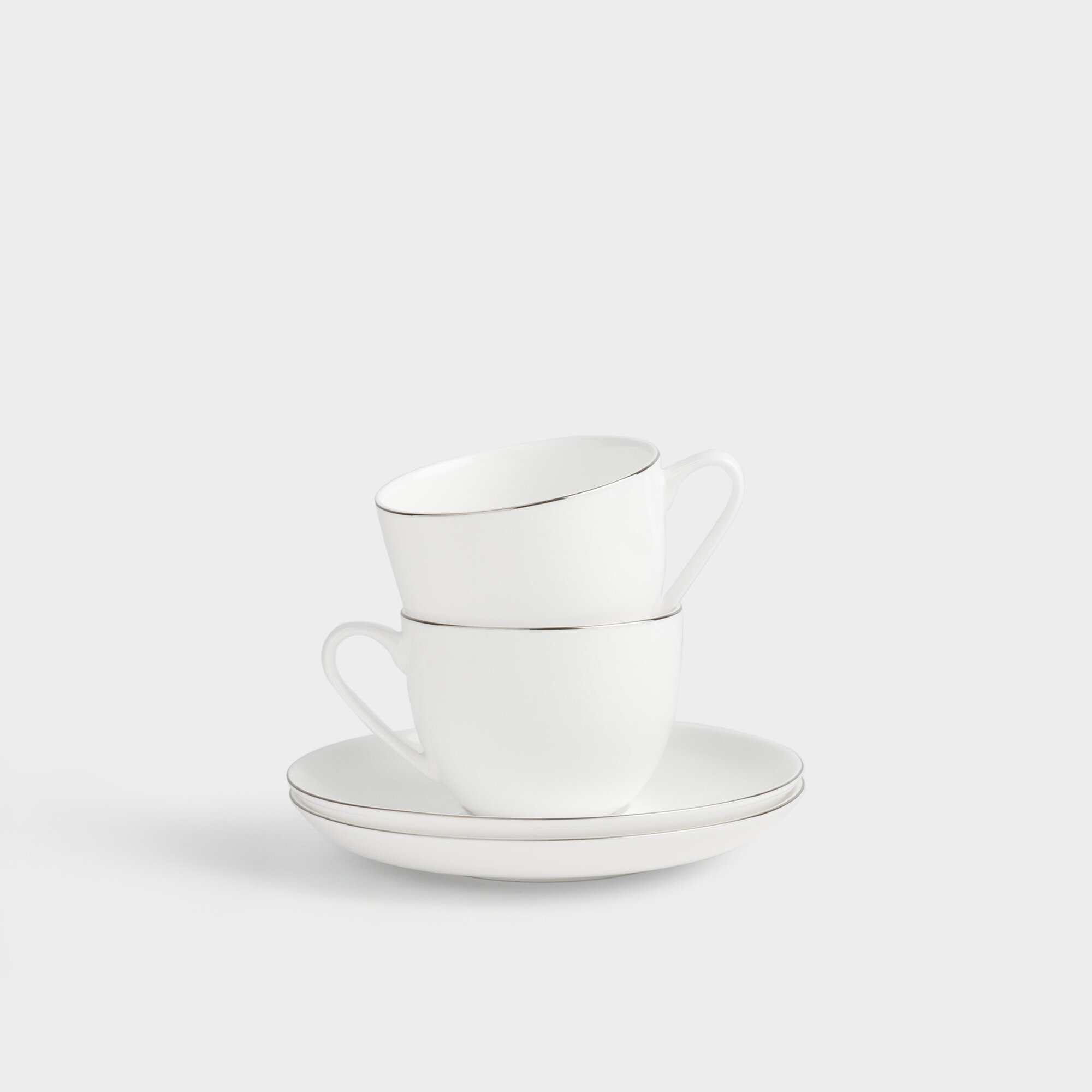 Пара чайная, 2 перс, 4 пр, 270 мл, фарфор F, белая, с серебристым кантом, Ideal silver, Kuchenland