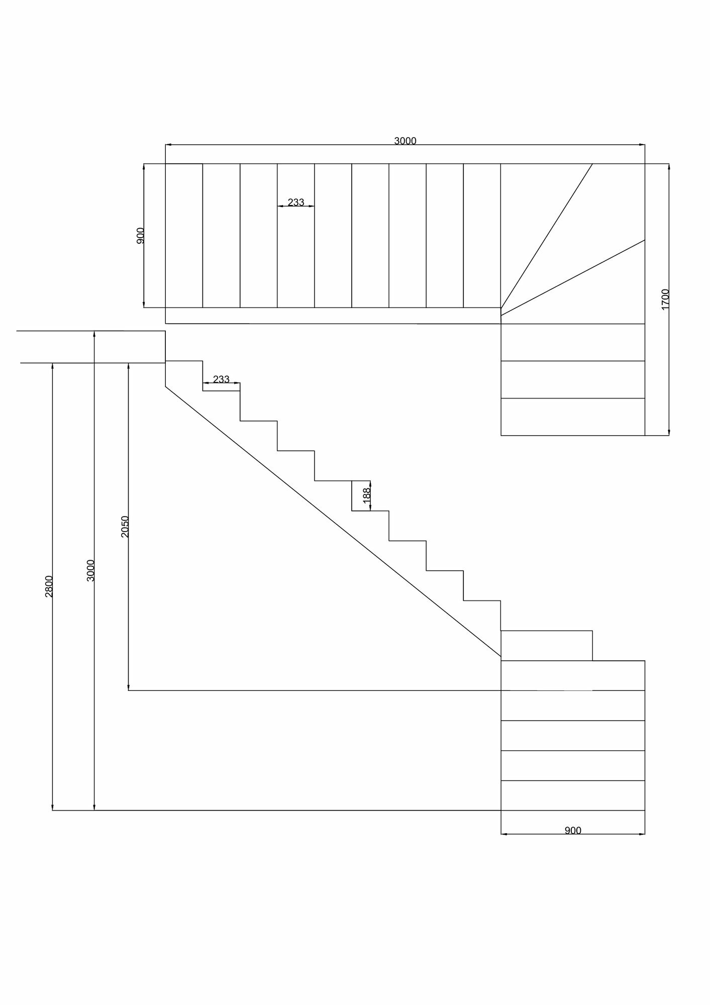 Лестница м/этажная,16 высот,12 прямых и 3 забежных ступени , без ограждения. Г- образная Разборная. Ширина 90 см.
