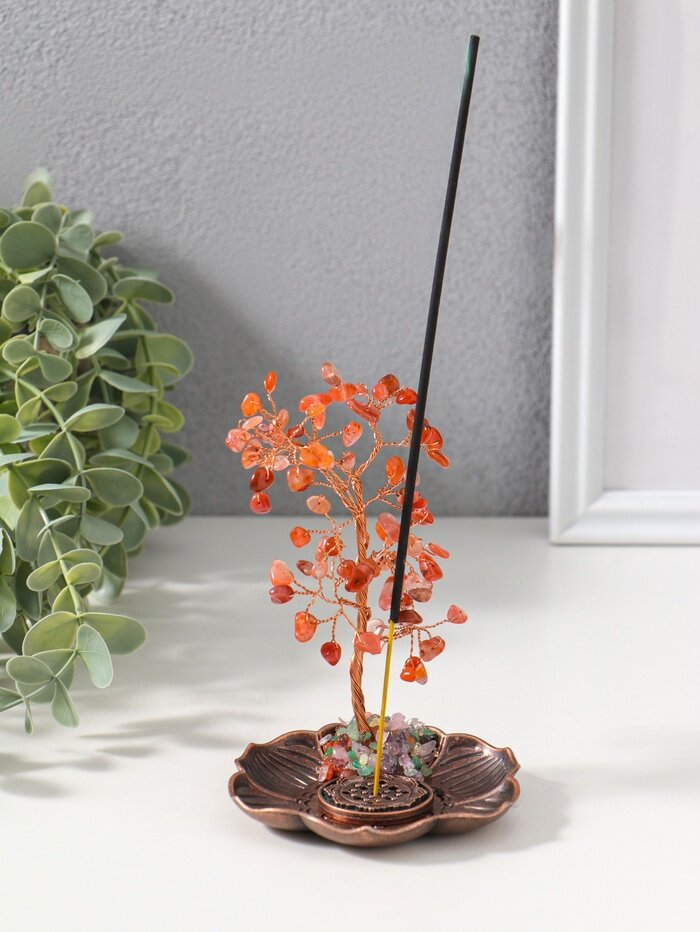 Подставка под благовония «Дерево на цветке», рыжий, 72 камня, 9×9×13.5 см