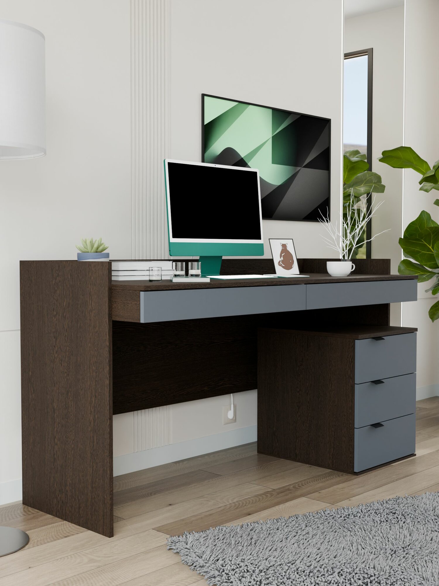 Изумлит Стол компьютерный для офиса и дома Бастион 160х87х64.5 см, корпус+столешница венге/фасад графит