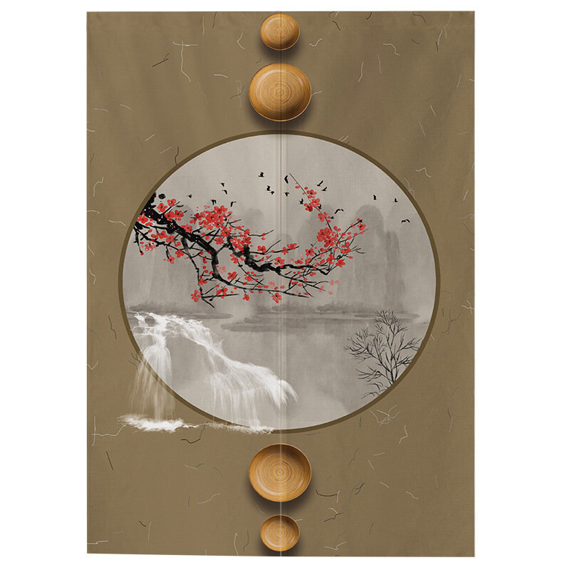 Дверная занавеска в китайском стиле, перегородка-занавеска, кухонная занавеска, домашняя полудлинная тканевая занавеска для спальни, тканевая занавеска в китайском стиле, подвесная занавеска без сверления.