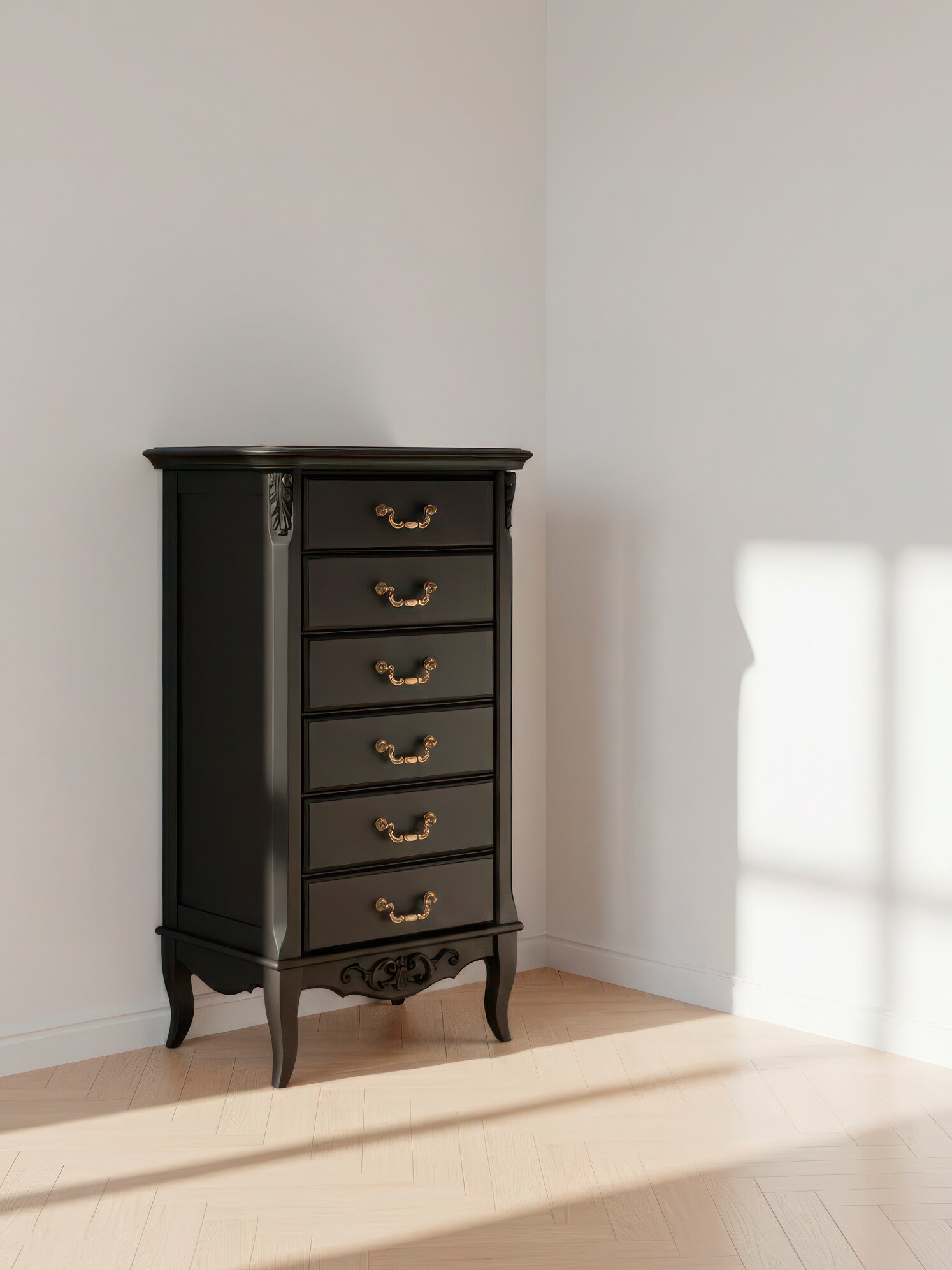 Комод Ля Нэж "Blak Wood", стиль Прованс, чёрный, деревянный, 6 ящиков, высота 110 см