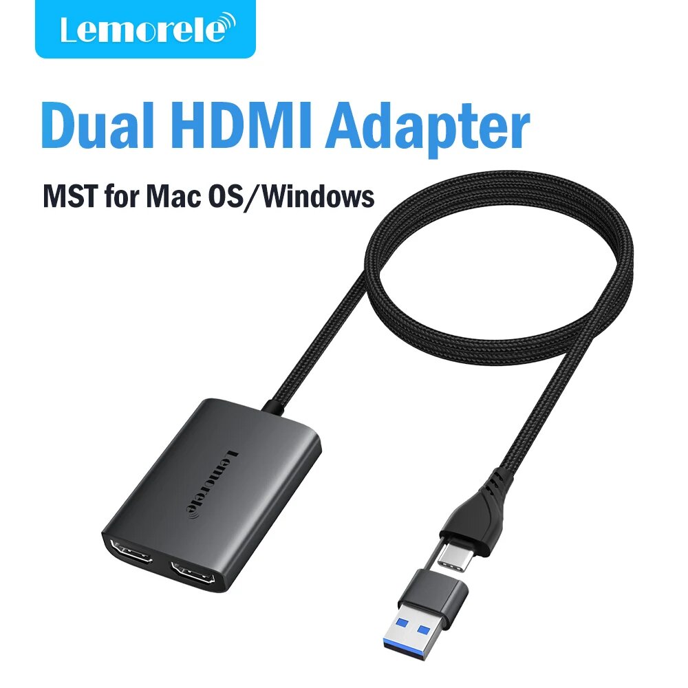 Lemorele Dual HDMI адаптер MST для Mac OS/Windows