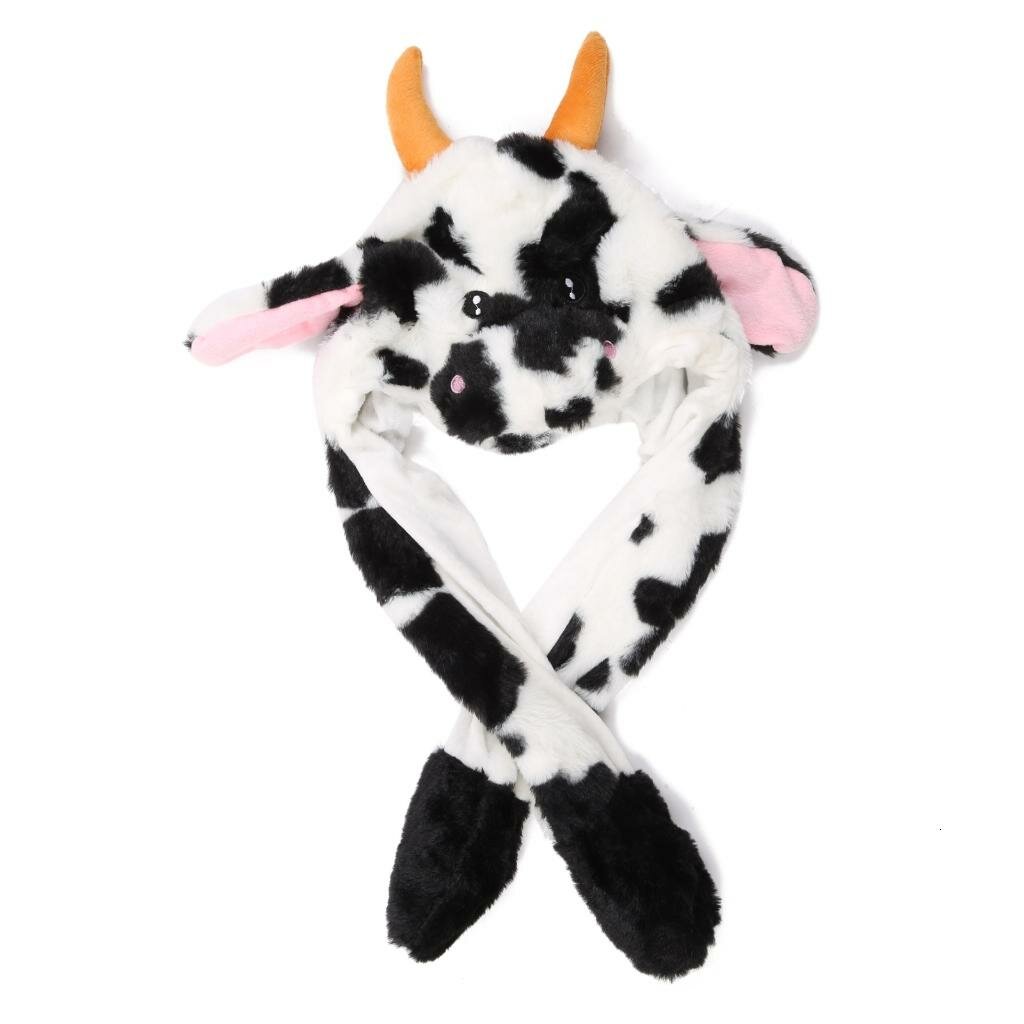 Светящаяся коровья шапка с подвижными ушами, Черное и белое