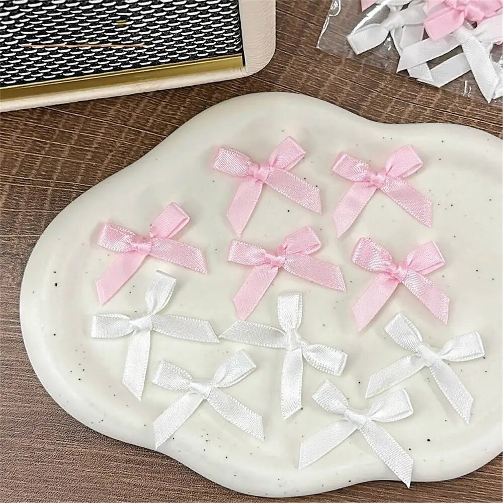 10 шт. заколок для волос с лентой и бантиком, микрофибра Розовый, Style K