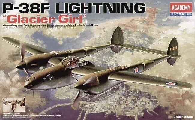 Сборная модель самолета Academy P-38F Lightning "Glacier Girl" 1/48