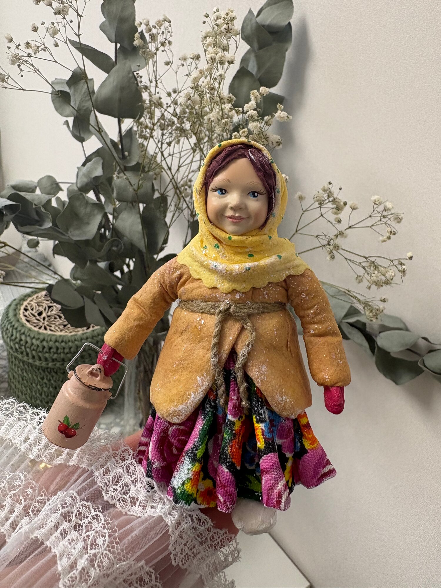 Ватная игрушка "Девочка с бидончиком", ручная работа