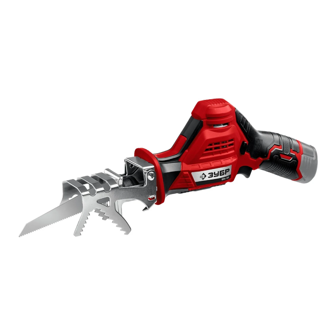 Пила сабельная аккумуляторная ЗУБР СПЛ-125, 12В, 2700 ход/мин, ход пилки 20 мм, бесключевой патрон, без АКБ, красный