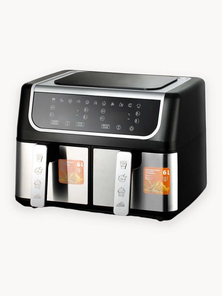 Аэрогриль LUMA BELLA, мощность 3400 ВТ, 2 чаши, 6 литров, 12 л, Умный сенсорный экран