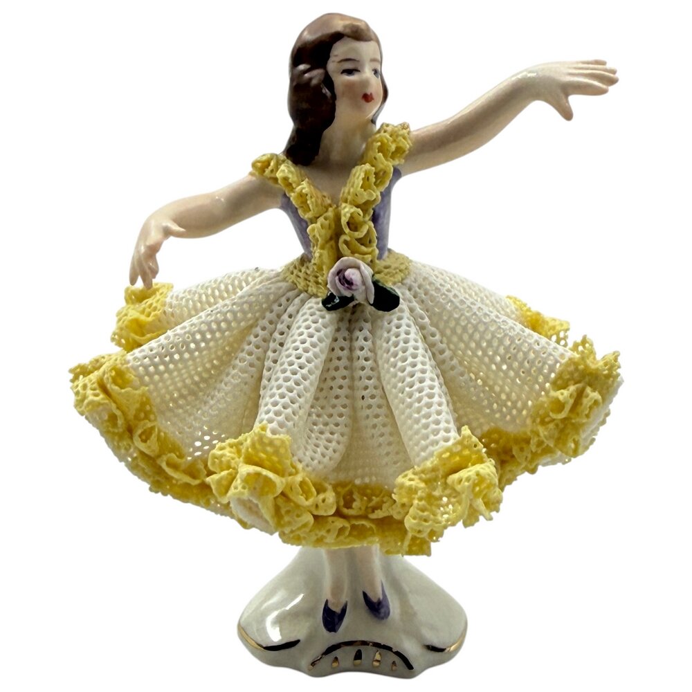 Статуэтка "Балерина Танцовщица", 8 см, кружевной фарфор, 1950-1970 гг, Дрезден, Германия