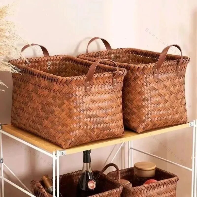 Корзина для хранения из ивовой лозы и камыша, 38x28x24 см