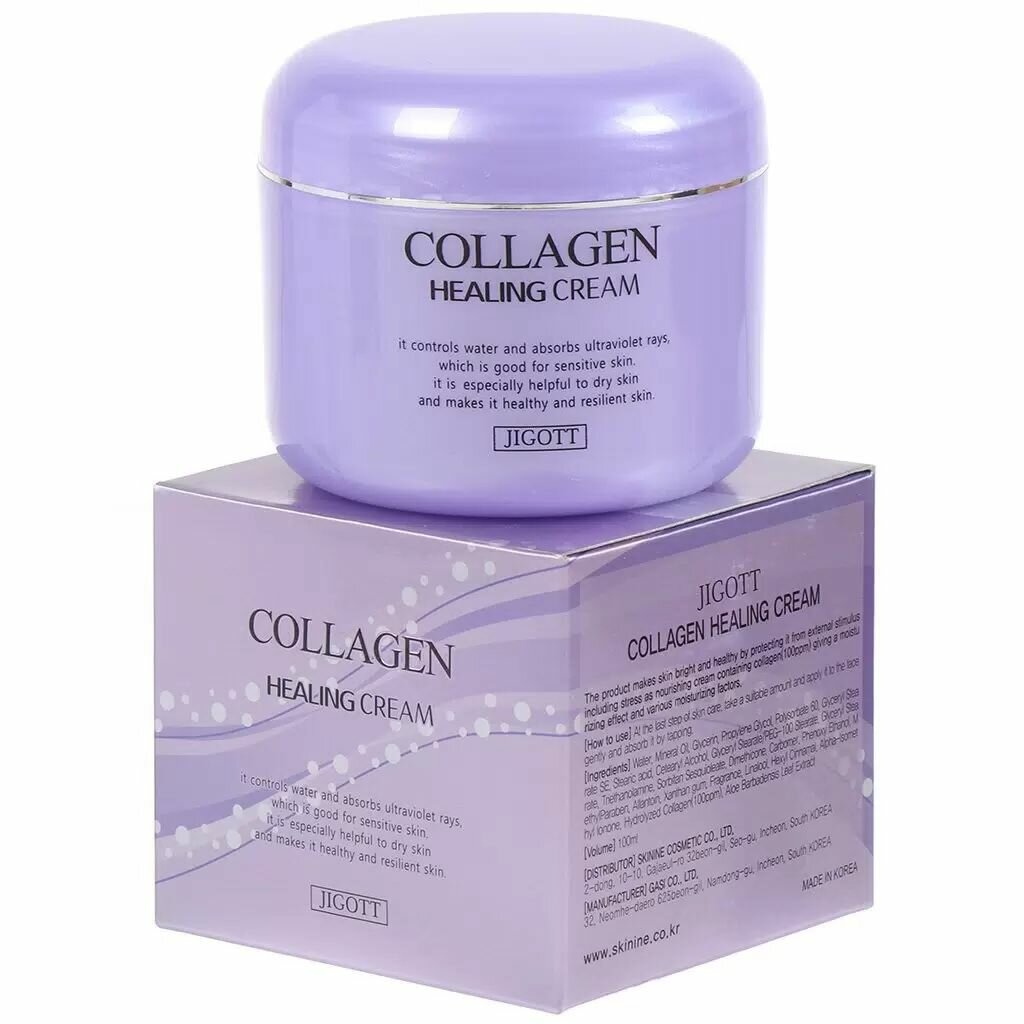 Ночной питательный крем для лица Jigott Collagen Healing Cream с коллагеном, Корея, для всех типов кожи, 100 г