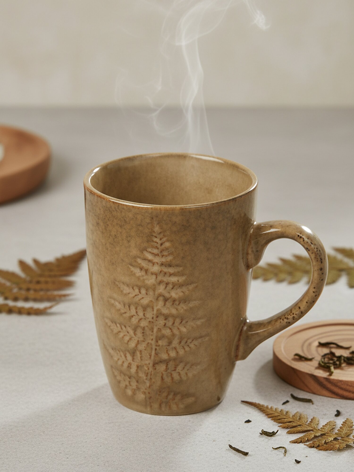 Керамическая кружка Папоротник 360 мл, стильная чашка для чая и кофе, декор для кухни, подарок на каждый день, Y4-11312