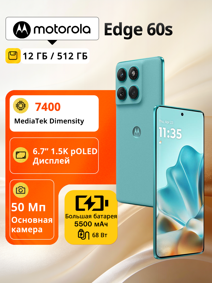 Смартфон Motorola edge 60s 5G NFC 12/512ГБ Процессор Dimensity 7400 50Мп камера, Светло-голубой