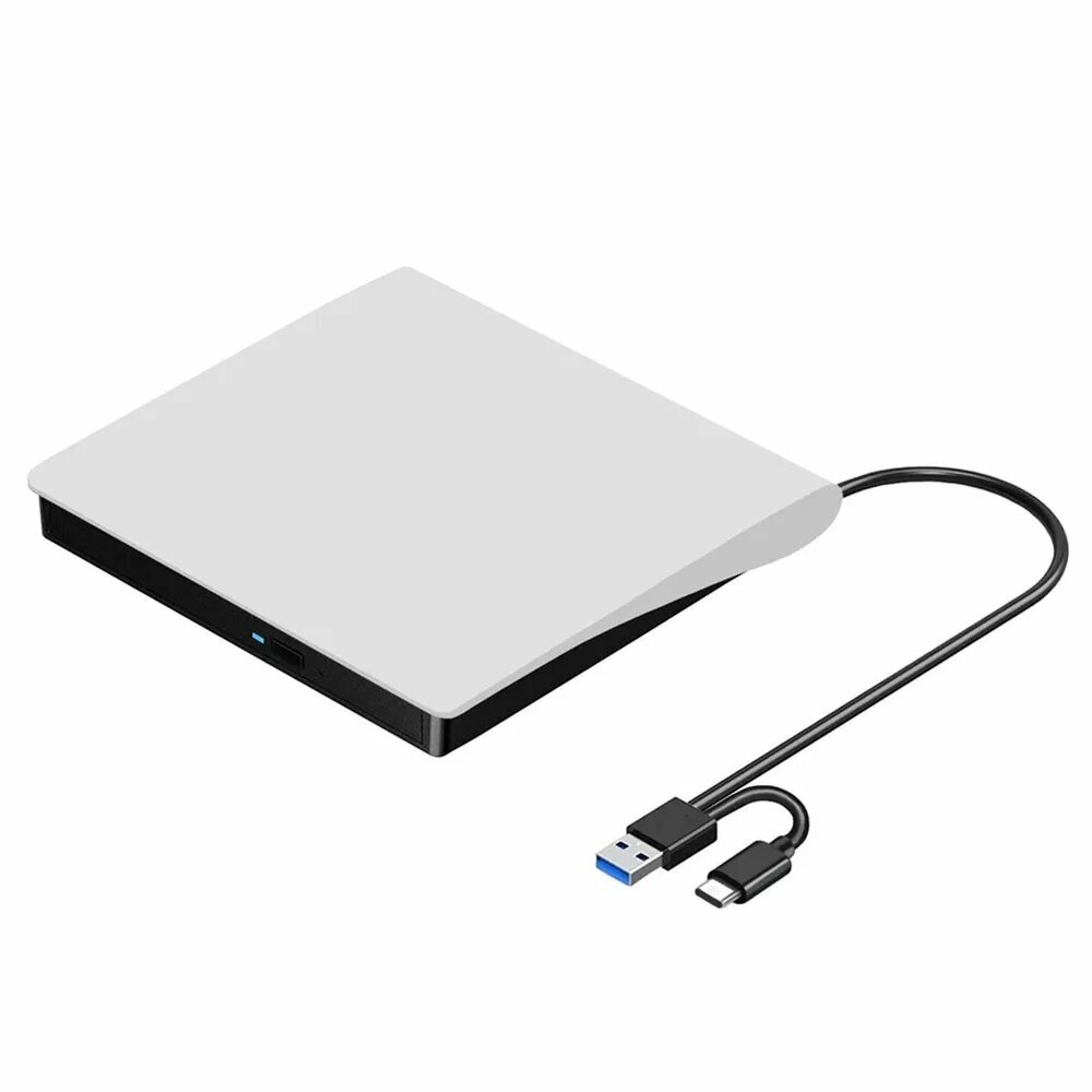 Внешний привод CD DVD +/-RW, USB 3.0 и USB-C портативный ROM Burner Player Reader Writer Rewriter Disc Drive, белый