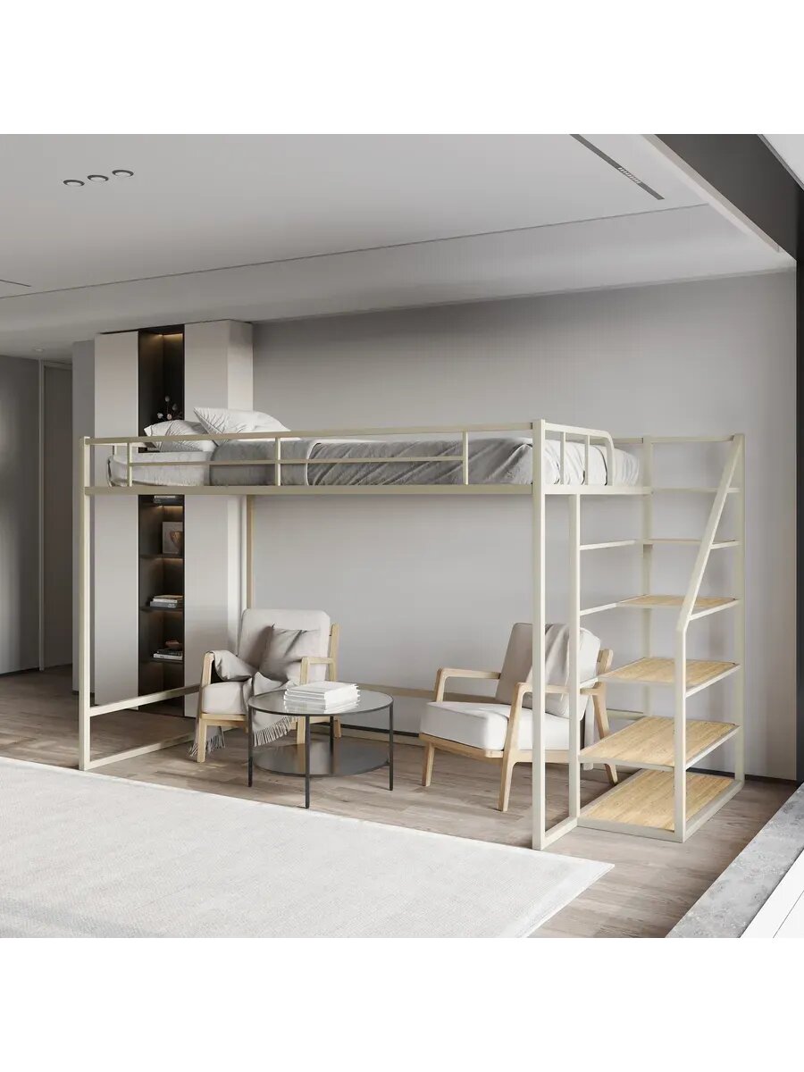 Кровать-чердак Лофт Костюковъ Хард для детей и взрослых 160х200 слоновая кость