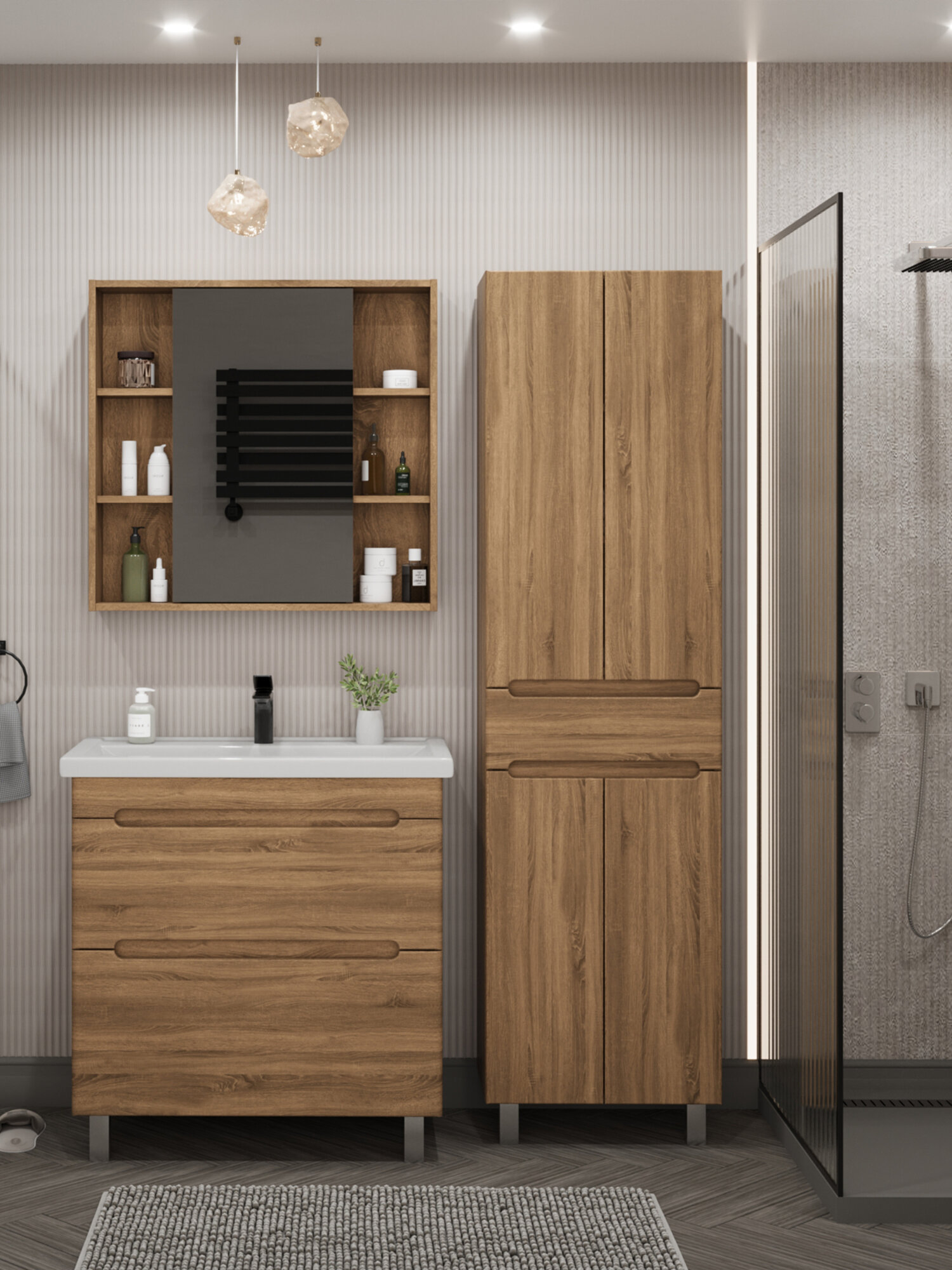 Шкаф-пенал напольно/подвесной SanStar Diva 50 для ванной комнаты, Gold Craft