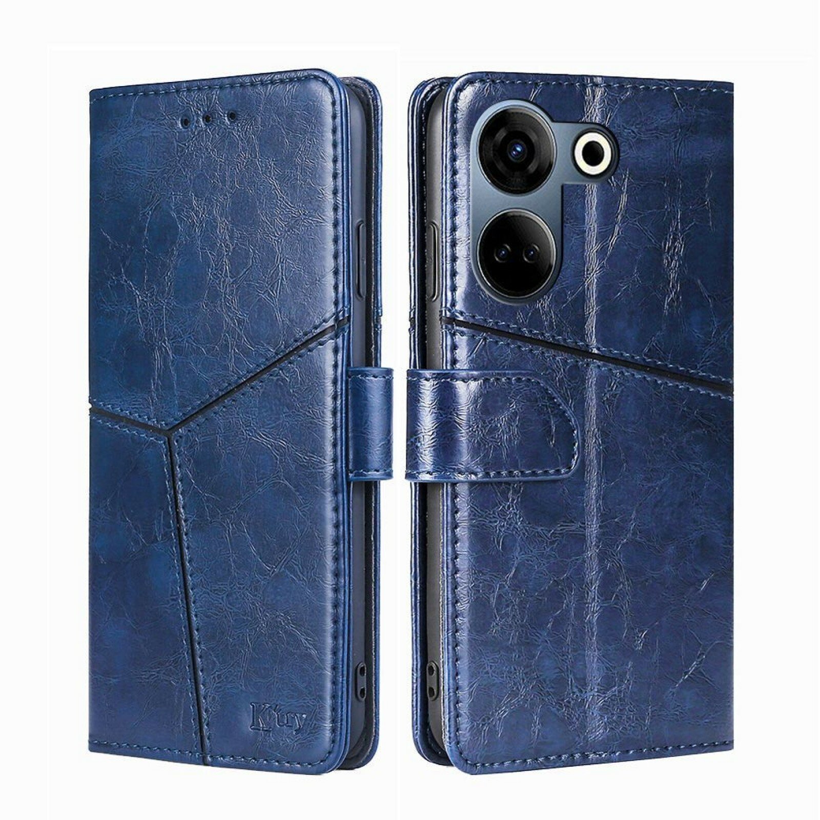 Чехол-книжка MyPads для Tecno Camon 20 Pro 5G темно-синий из импортной кожи с геометрическим рисунком