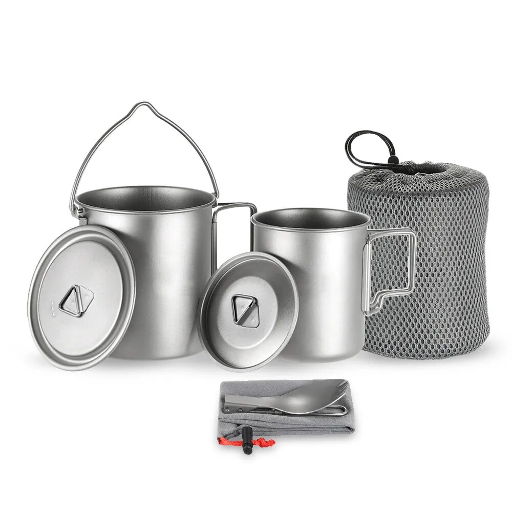 Легкий титановый набор из 3 предметов Титановый горшок, кружка 450 мл, котелок 750 мл