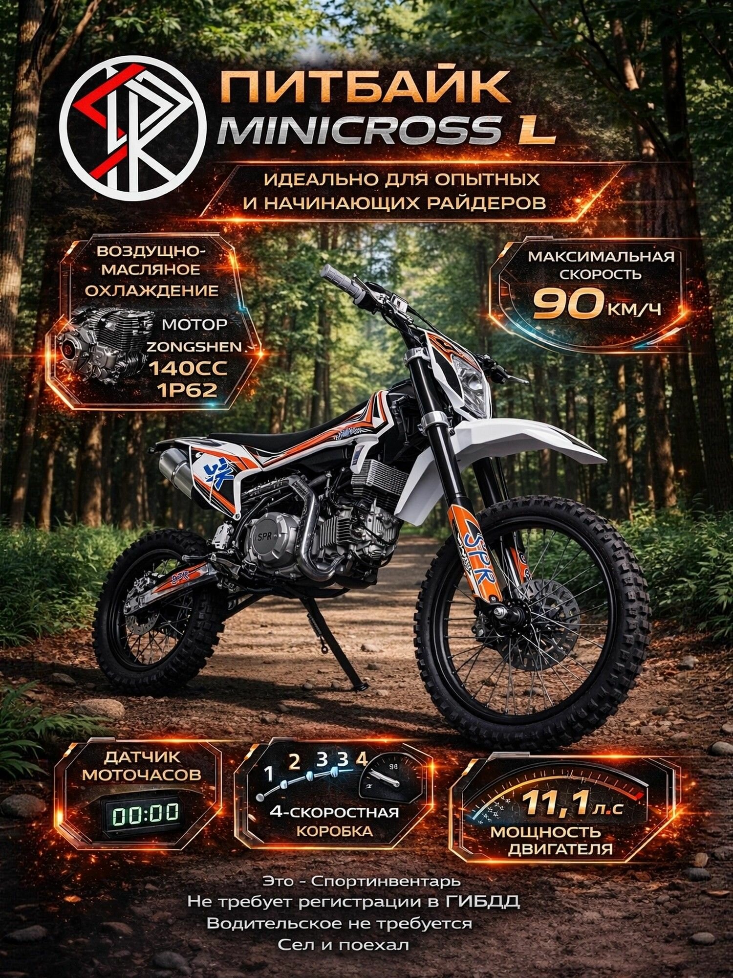 Питбайк 140сс (49cc) MiniCross L, в заводской упаковке